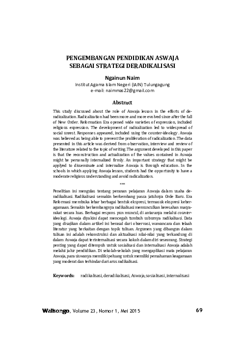 (PDF) Pengembangan Pendidikan Aswaja Sebagai Strategi Deradikalisasi