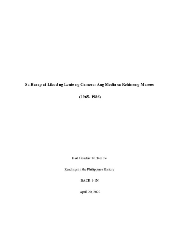 (PDF) Sa Harap at Likod ng Lente ng Camera: Ang Media sa Rehimeng ...