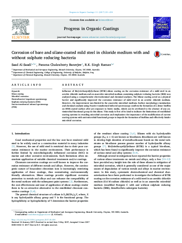 (PDF) Corrosion of bare and silane-coated mild steel in chloride medium ...