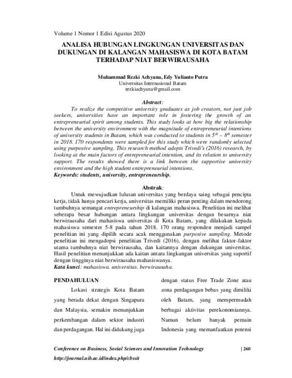 (PDF) University Support and Student Entrepreneurial Intentions