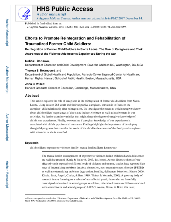 (PDF) Reintegration of Former Child Soldiers in Sierra Leone: The Role ...