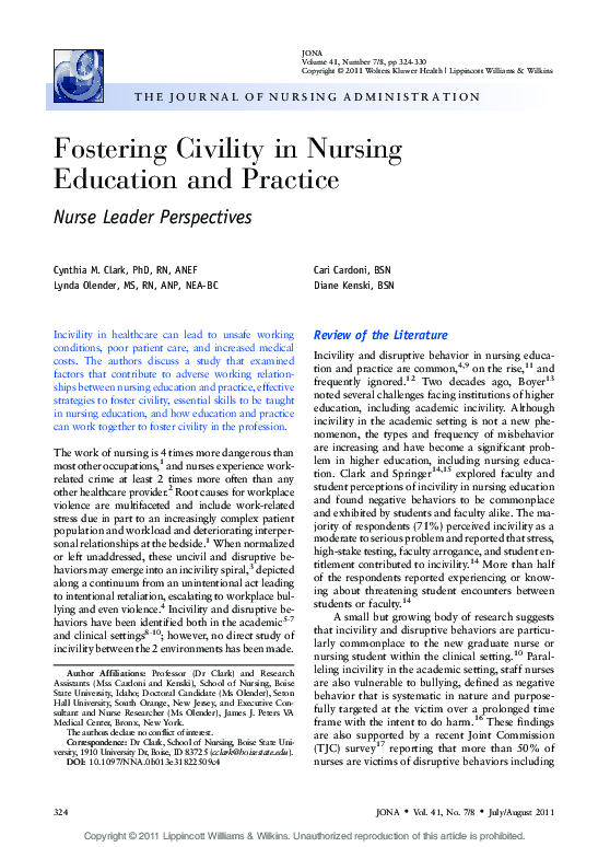(PDF) Fostering Civility in Nursing Education and Practice