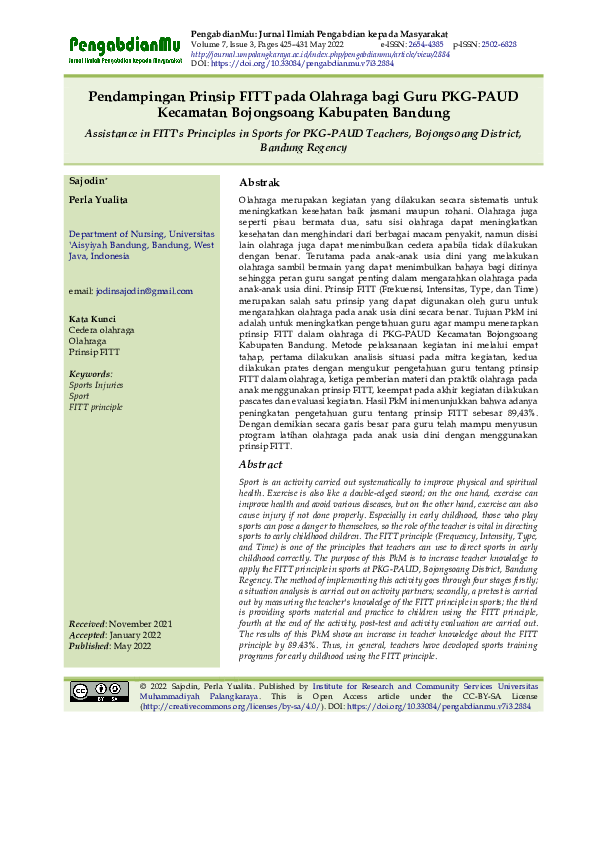 (PDF) Pendampingan Prinsip FITT pada Olahraga bagi Guru PKG-PAUD | Sajodin Sajodin - Academia.edu