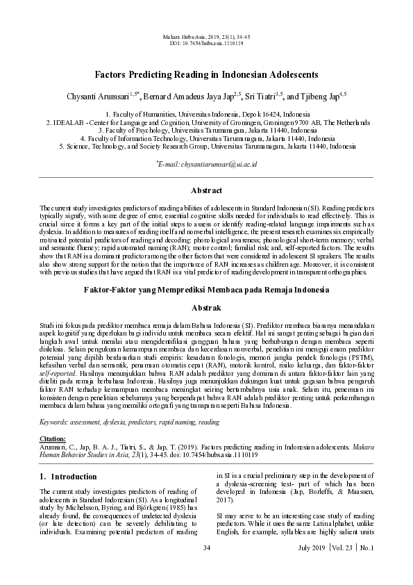 (PDF) Factors Predicting Reading in Indonesian Adolescents