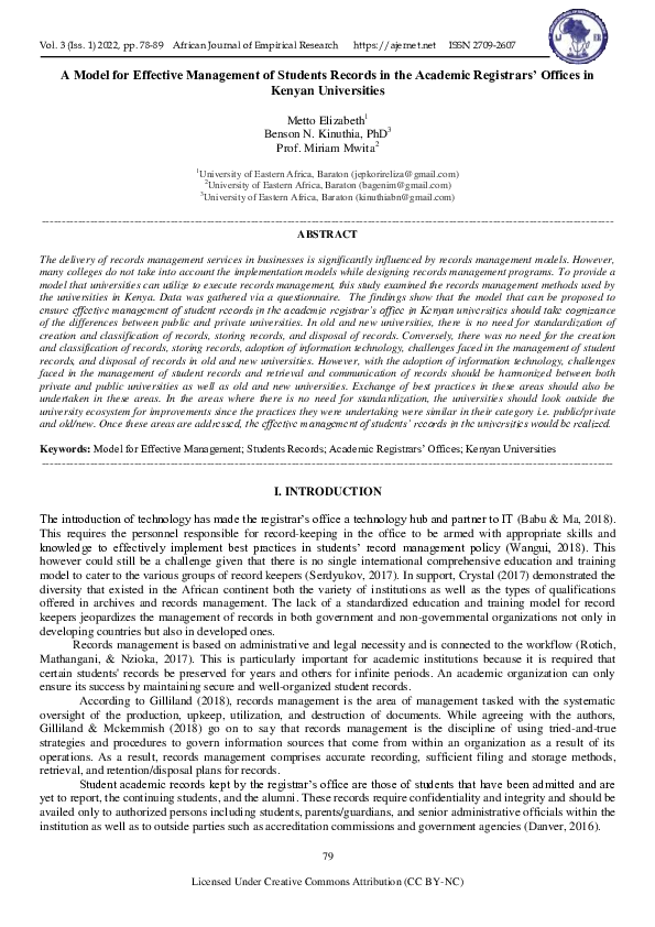 (PDF) A Model for Effective Management of Students Records in the ...