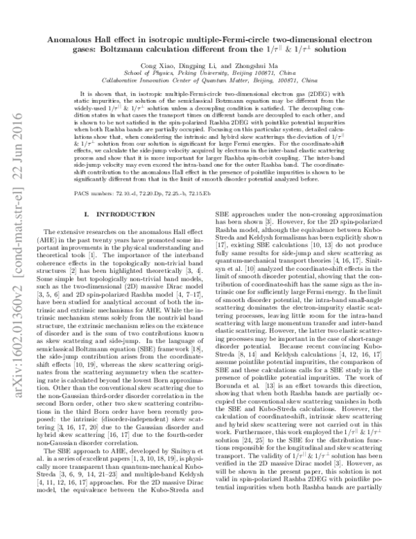 (PDF) Anomalous Hall effect in isotropic multiple-Fermi-circle two-dimensional electron gases ...