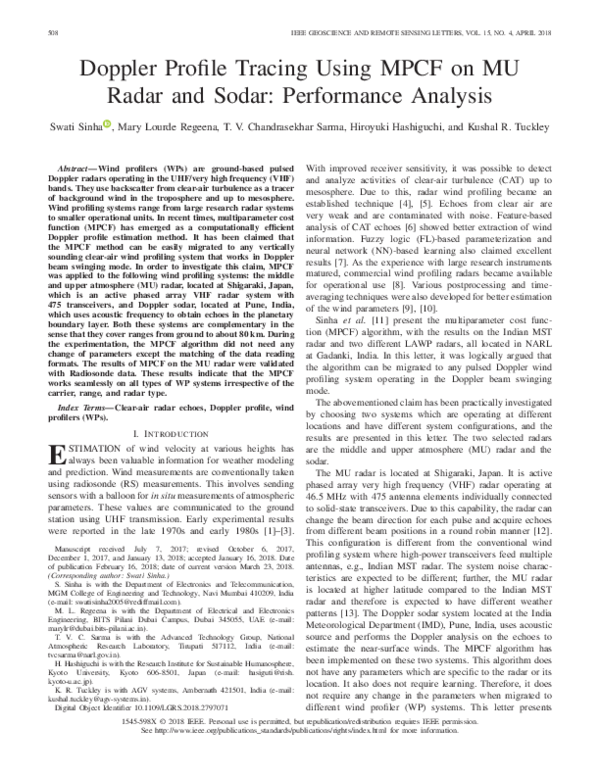 (PDF) Doppler Profile Tracing Using MPCF on MU Radar and Sodar: Performance Analysis