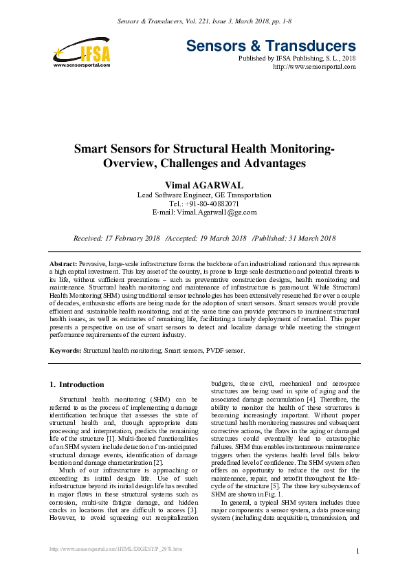 Pdf Smart Sensors For Structural Health Monitoring Overview
