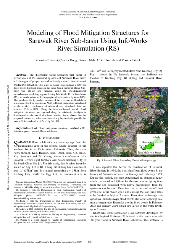Pdf Modeling Of Flood Mitigation Structures For Sarawak River Sub Basin Using Info Works River