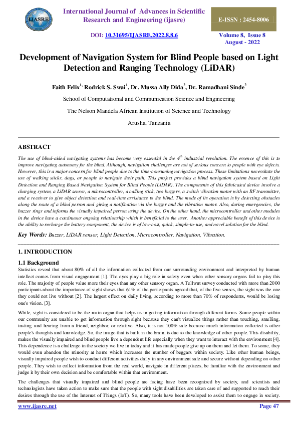 Pdf Development Of Navigation System For Blind People Based On Light