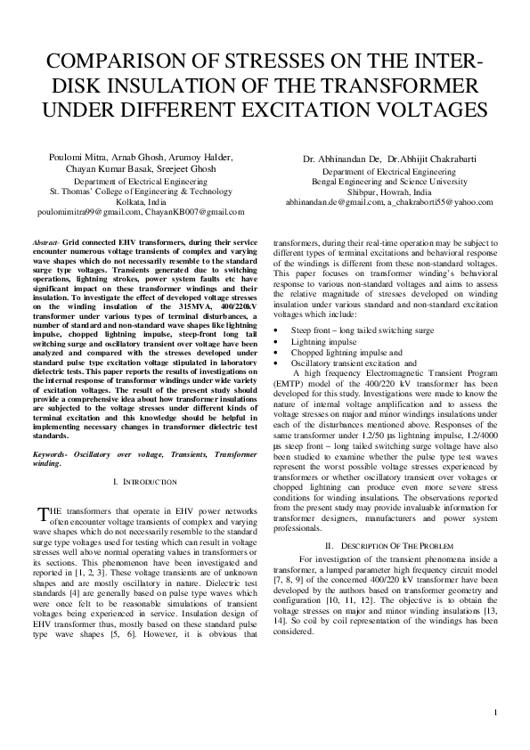 (PDF) Comparison of Stresses on the Inter-Disk Insulation of the ...