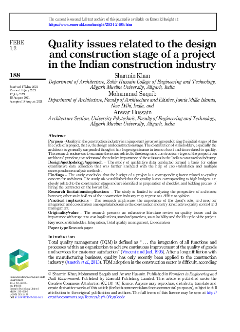 (PDF) Quality issues related to the design and construction stage of a ...