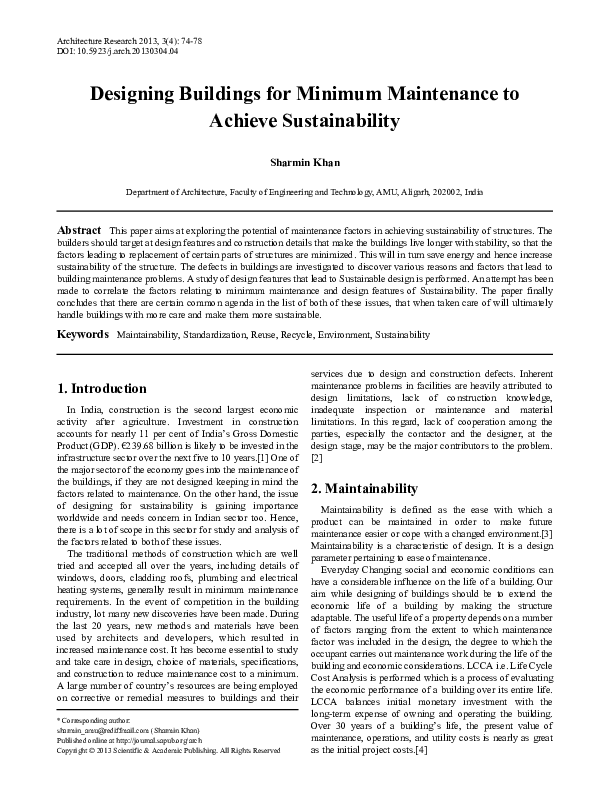 (PDF) Designing Buildings for Minimum Maintenance to Achieve Sustainability