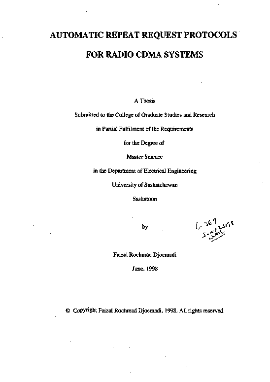 (PDF) Automatic Repeat Request Protocols for Radio Cdma Systems