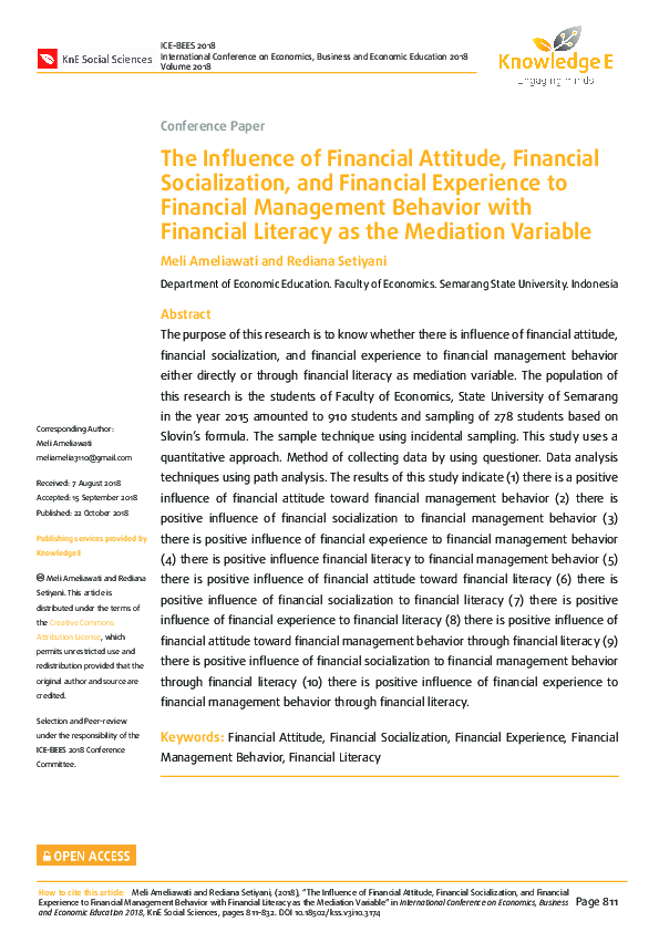 (PDF) The Influence of Financial Attitude, Financial Socialization, and Financial Experience to ...