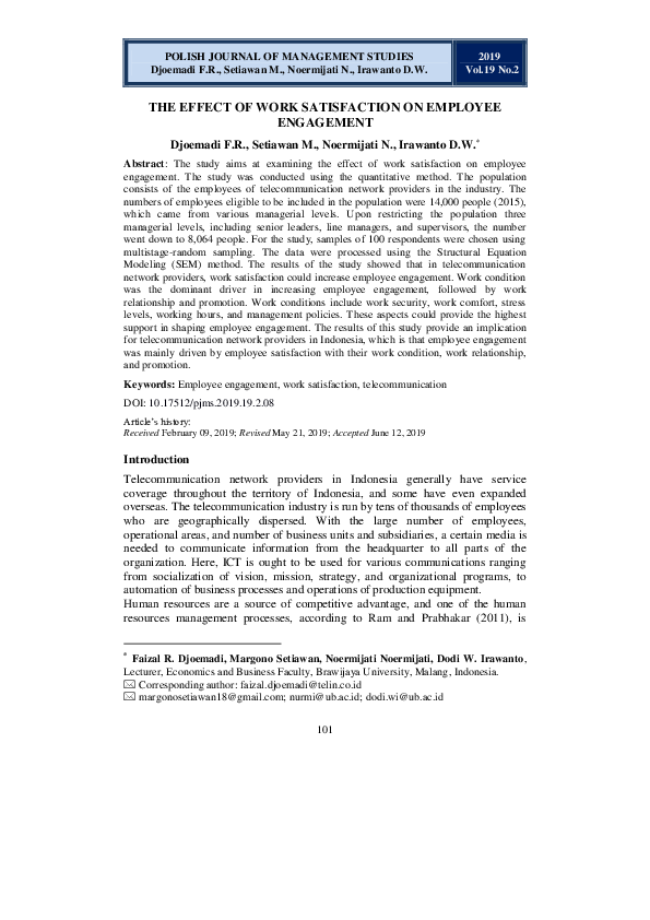 (PDF) The Effect of Work Satisfaction on Employee Engagement