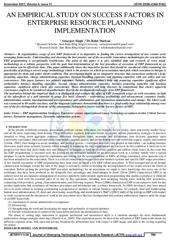 (PDF) An empirical study on success factors in enterprise resource planning implementation