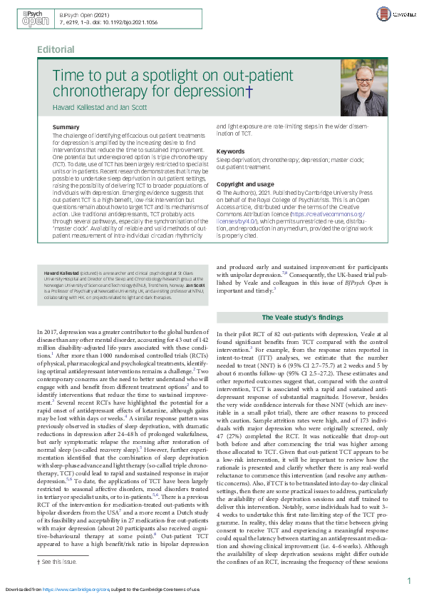 (PDF) Time to put a spotlight on out-patient chronotherapy for depression