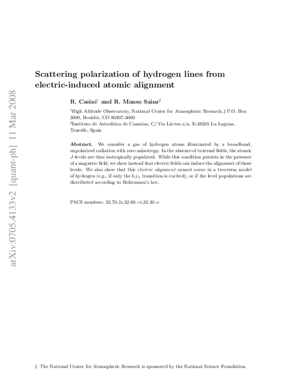 (PDF) Scattering polarization of hydrogen lines from electric-induced ...
