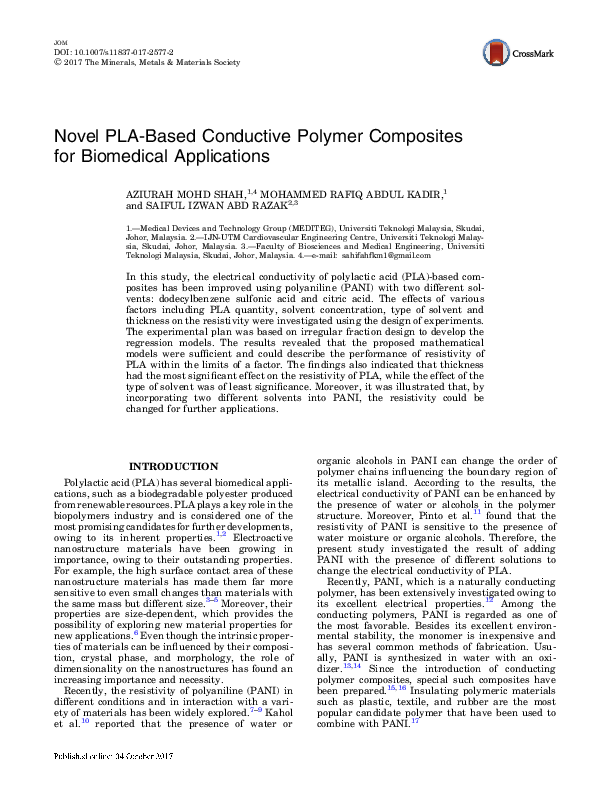 (PDF) Novel PLA-Based Conductive Polymer Composites for Biomedical ...