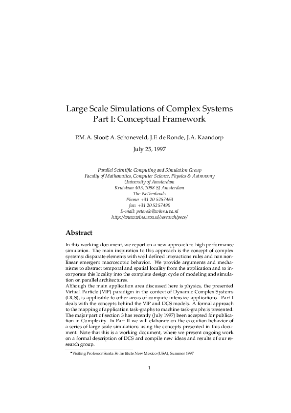 Pdf Large Scale Simulations Of Complex Systems Part I Conceptual Framework Jaap Kaandorp