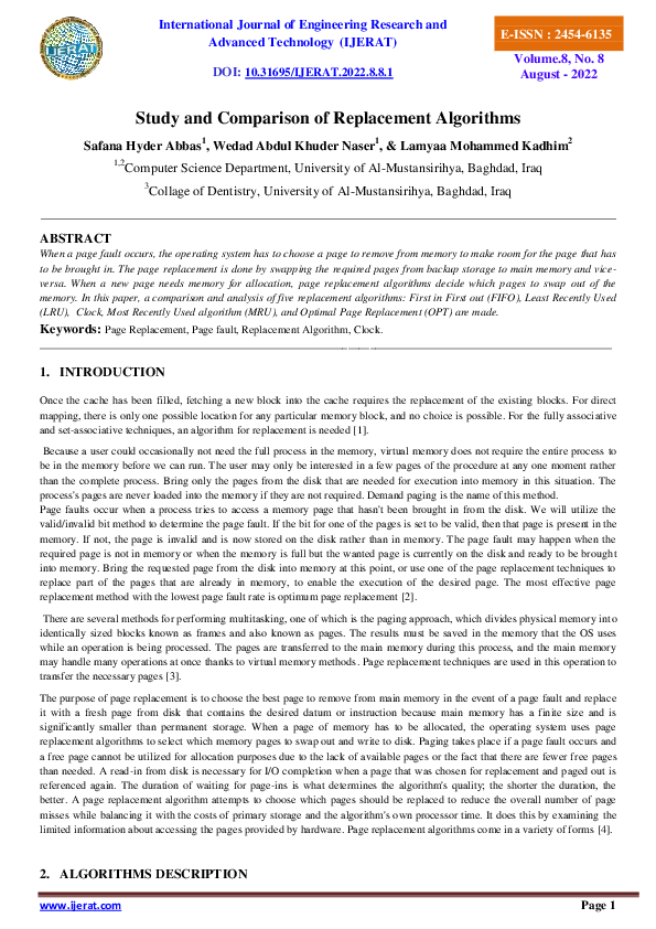(PDF) Study and Comparison of Replacement Algorithms | rama prasad - Academia.edu