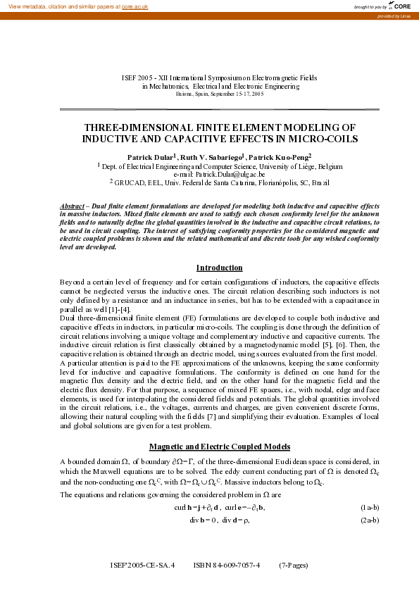 Pdf Three‐dimensional Finite Element Modeling Of Inductive And Capacitive Effects In Micro