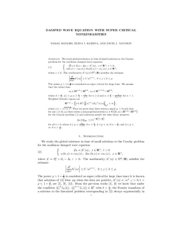 (PDF) Damped wave equation with super critical nonlinearities