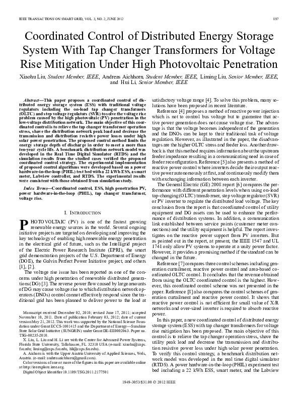 (PDF) Coordinated Control of Distributed Energy Storage System With Tap Changer Transformers for ...