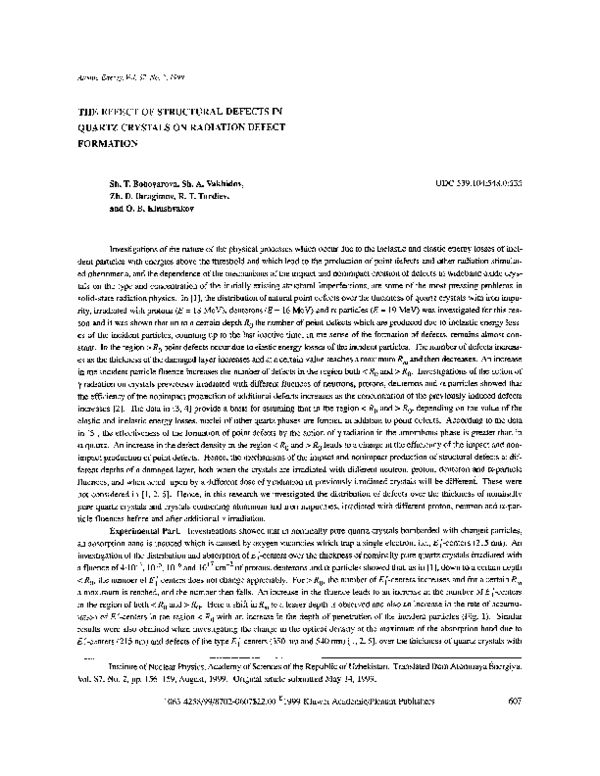 (PDF) The effect of structural defects in quartz crystals on radiation ...