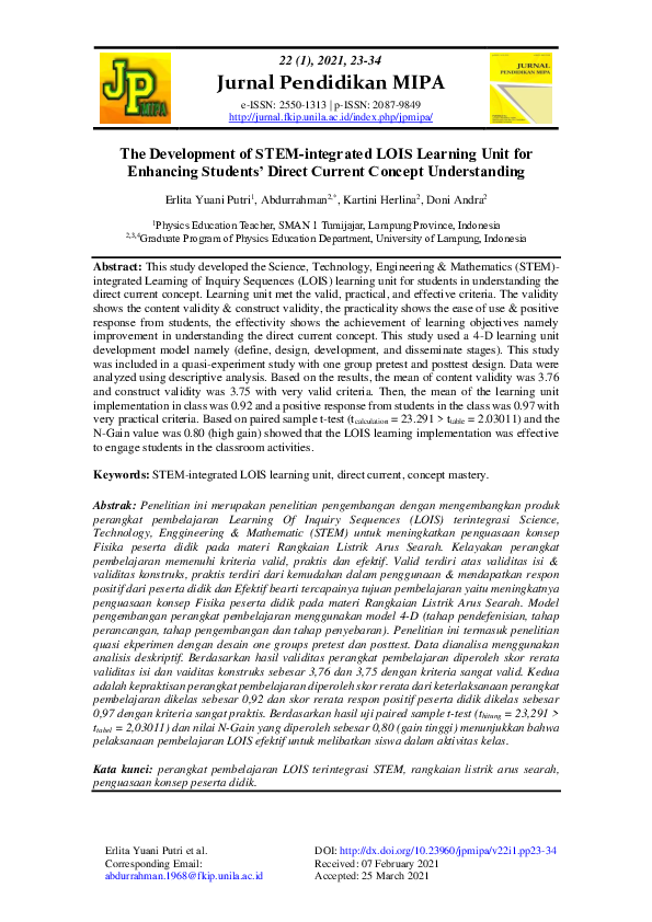 (PDF) The Development of STEM-integrated LOIS Learning Unit for Enhancing Students’ Direct ...