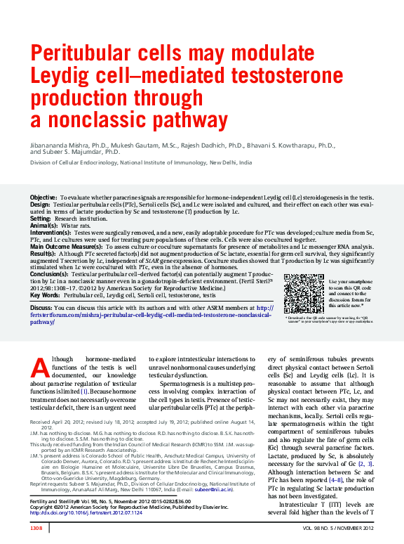 (PDF) Peritubular cells may modulate Leydig cell–mediated testosterone ...