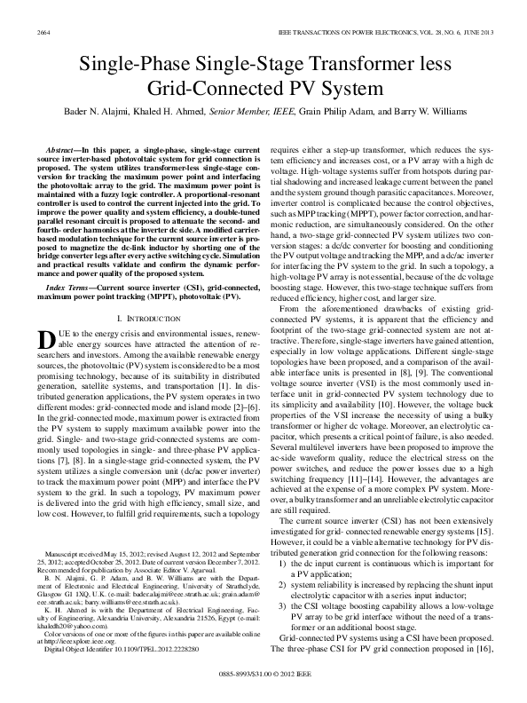 (PDF) Single-Phase Single-Stage Transformer less Grid-Connected PV System