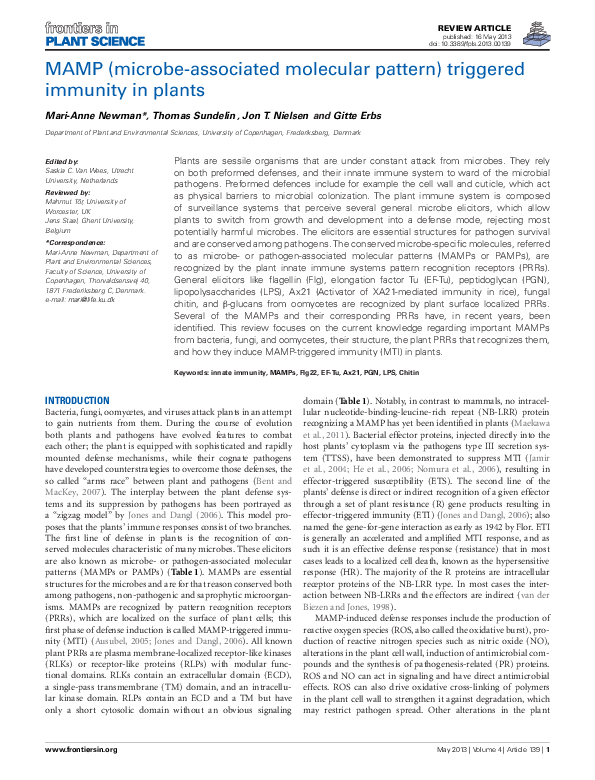 (PDF) MAMP (microbe-associated molecular pattern) triggered immunity in ...