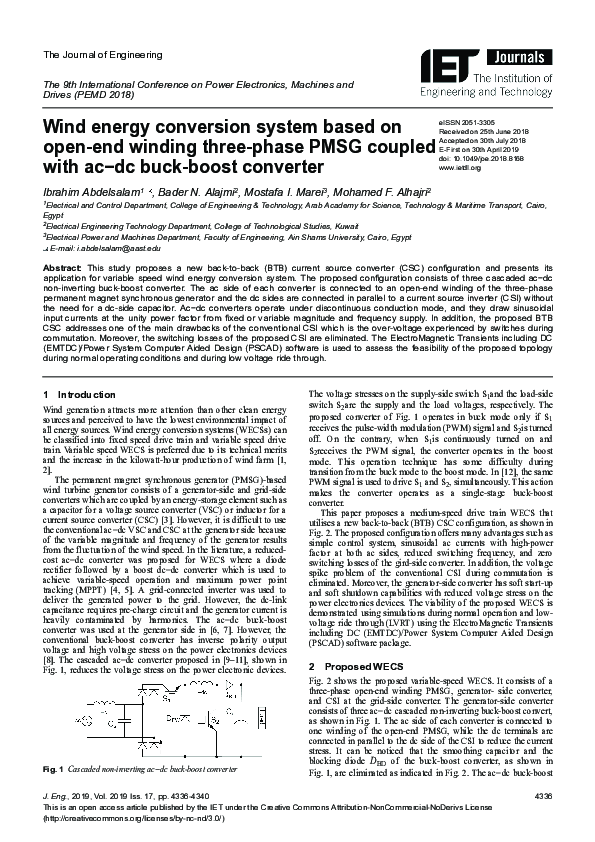 Pdf Wind Energy Conversion System Based On Open End Winding Three