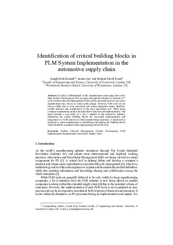 (PDF) Identification of Critical Building Blocks in PLM System ...