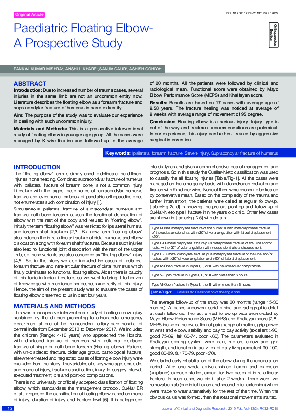 (PDF) Paediatric Floating Elbow A Prospective Study