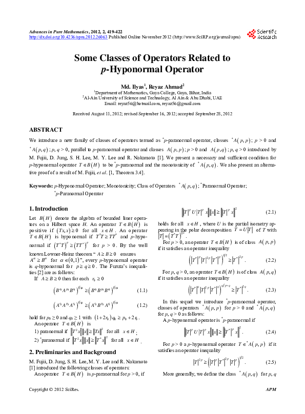 (PDF) Operators Related to p-Hyponormality and Monotonicity