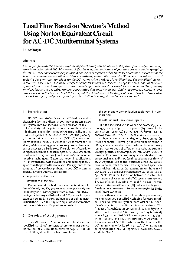 Pdf Load Flow Based On Newtons Method Using Norton Equivalent Circuit For Ac Dc Multiterminal