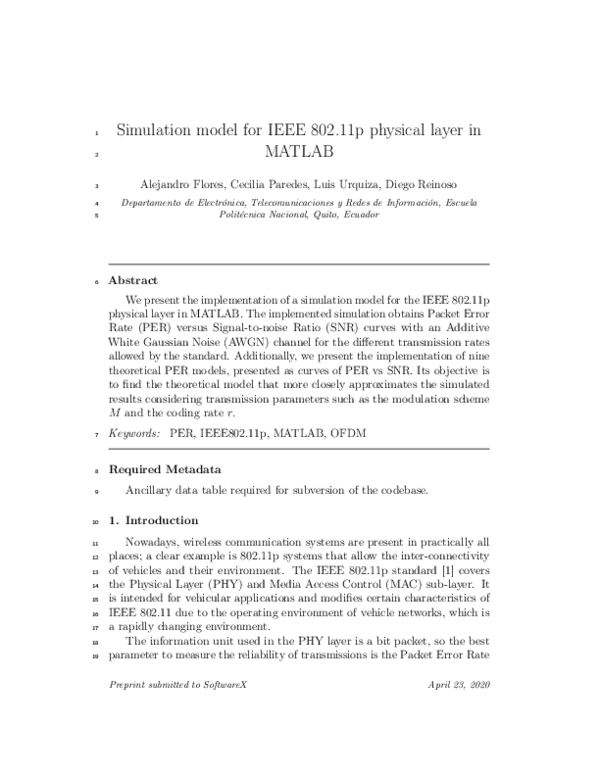(PDF) Simulation model for IEEE 802.11p physical layer in MATLAB