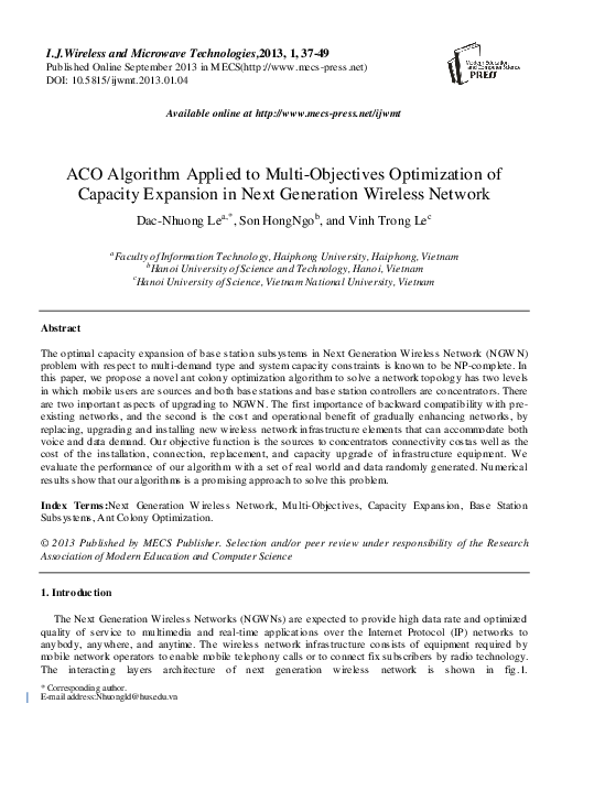 (PDF) ACO Algorithm Applied to Multi-Objectives Optimization of Capacity Expansion in Next ...
