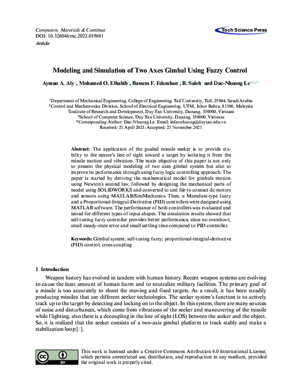(PDF) Modeling and Simulation of Two Axes Gimbal Using Fuzzy Control