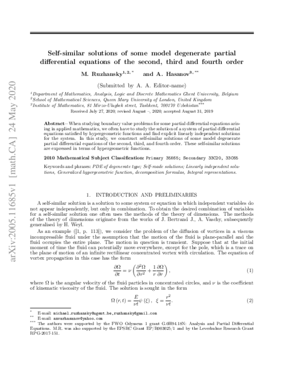 Pdf Self Similar Solutions Of Some Model Degenerate Partial Differential Equations Of The