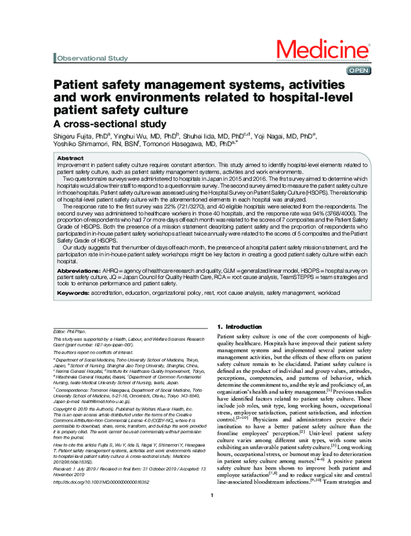(PDF) Patient safety management systems, activities and work ...