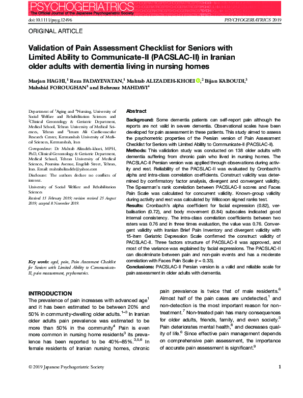 (PDF) Validation of Pain Assessment Checklist for Seniors with Limited ...