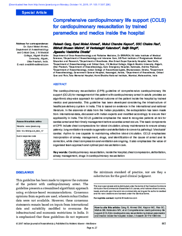 (PDF) Comprehensive cardiopulmonary life support (CCLS) for ...