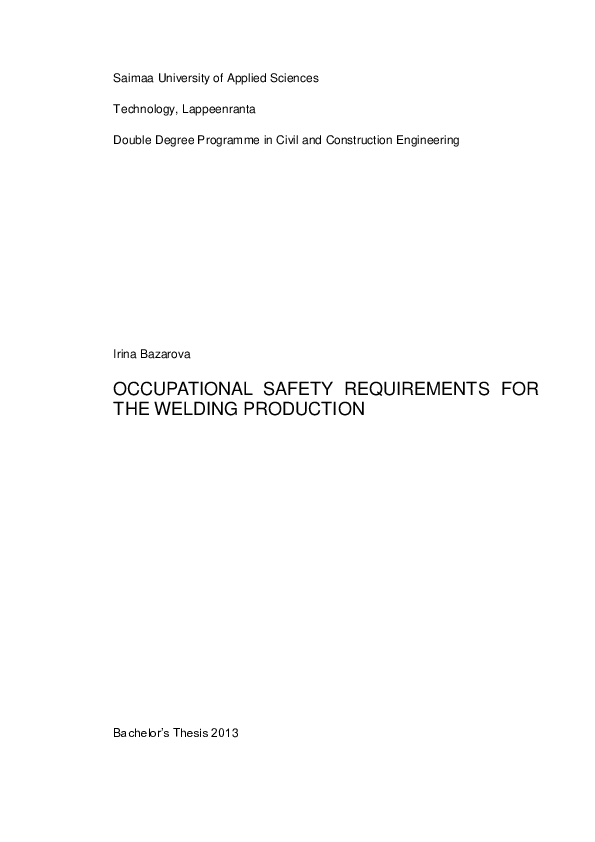 (PDF) Occupational Safety Requirements for the Welding Production