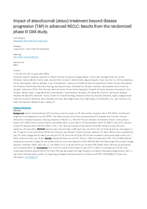 (PDF) Impact of atezolizumab (atezo) treatment beyond disease ...