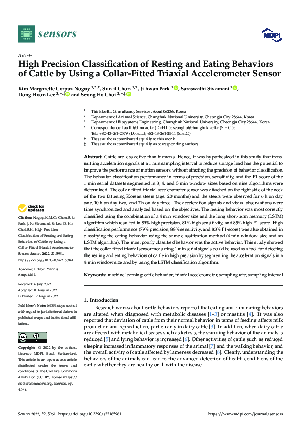 (PDF) High Precision Classification of Resting and Eating Behaviors of Cattle by Using a Collar ...