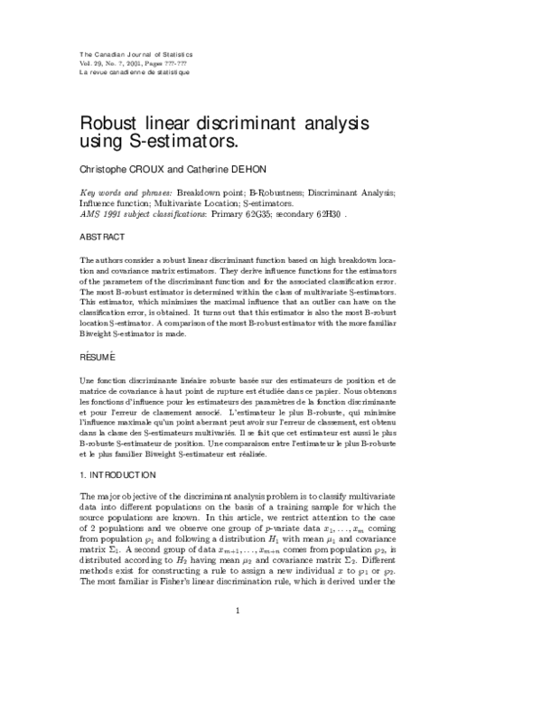 (PDF) The Canadian Journal of Statistics